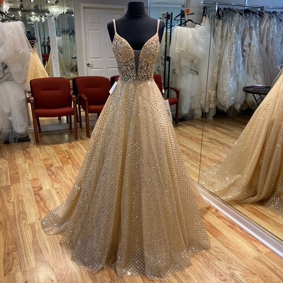 Dresses | Gold Sparkly Prom Ball Gown | Poshmark